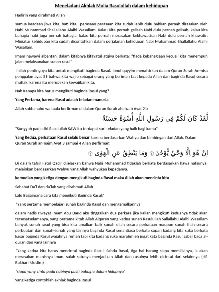 Roghid-Meneladani akhlak mulia rasulullah dam kehidupan | PDF