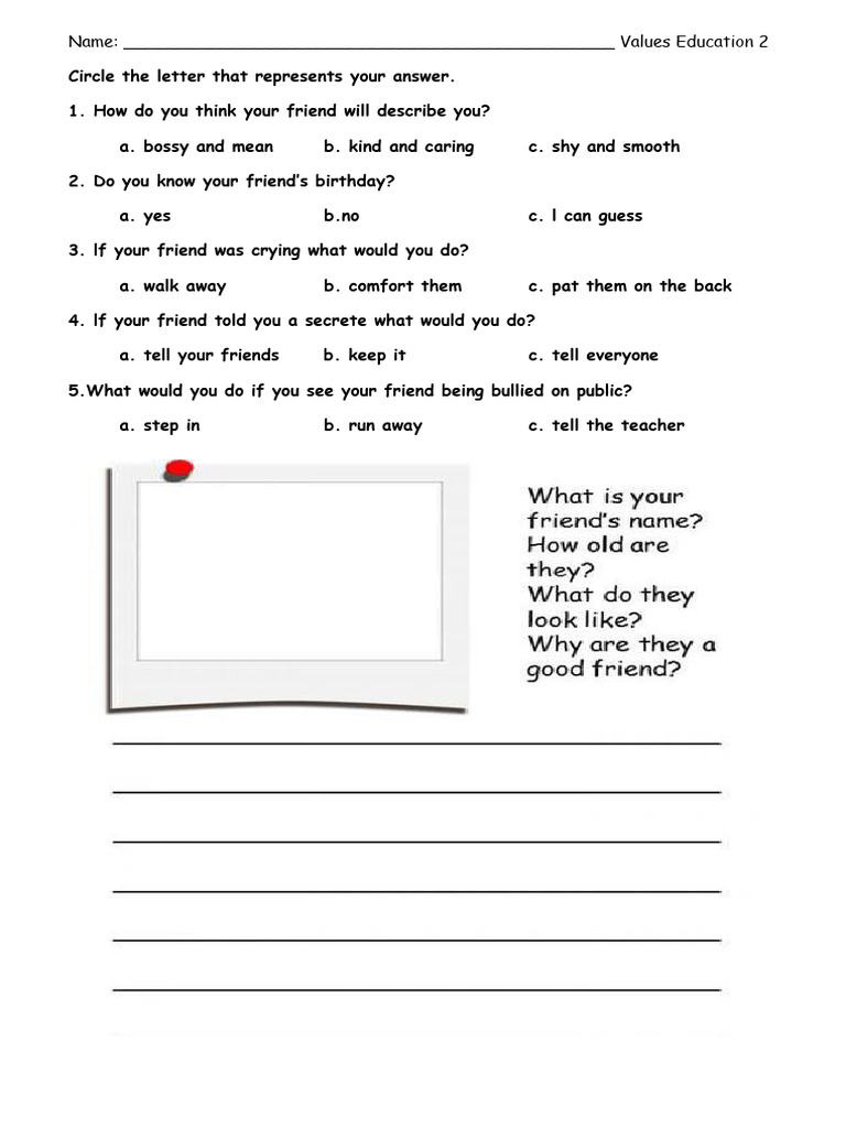 Values Education Worksheet for Kids | PDF