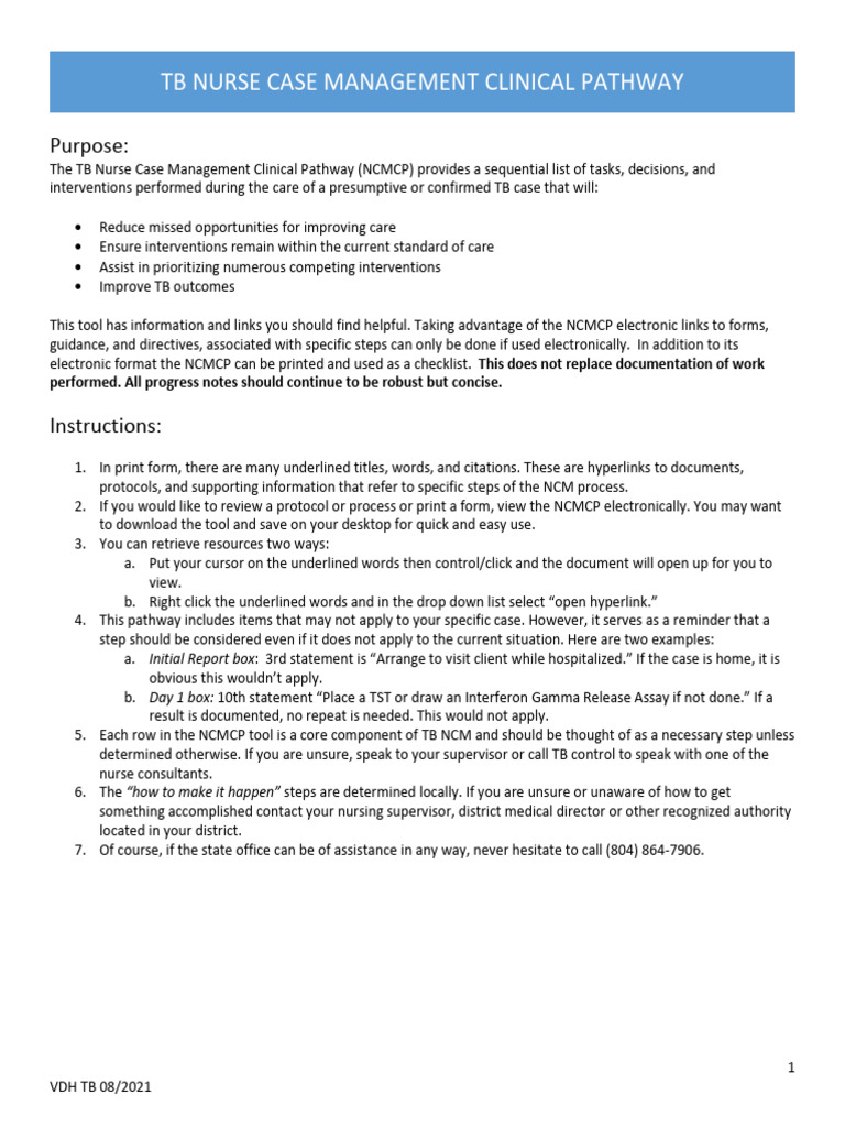 TB Nurse Case Management Clinical Pathway | PDF | Tuberculosis | Health ...
