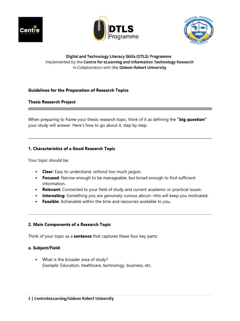 Research Topic Preparation Guidelines | PDF