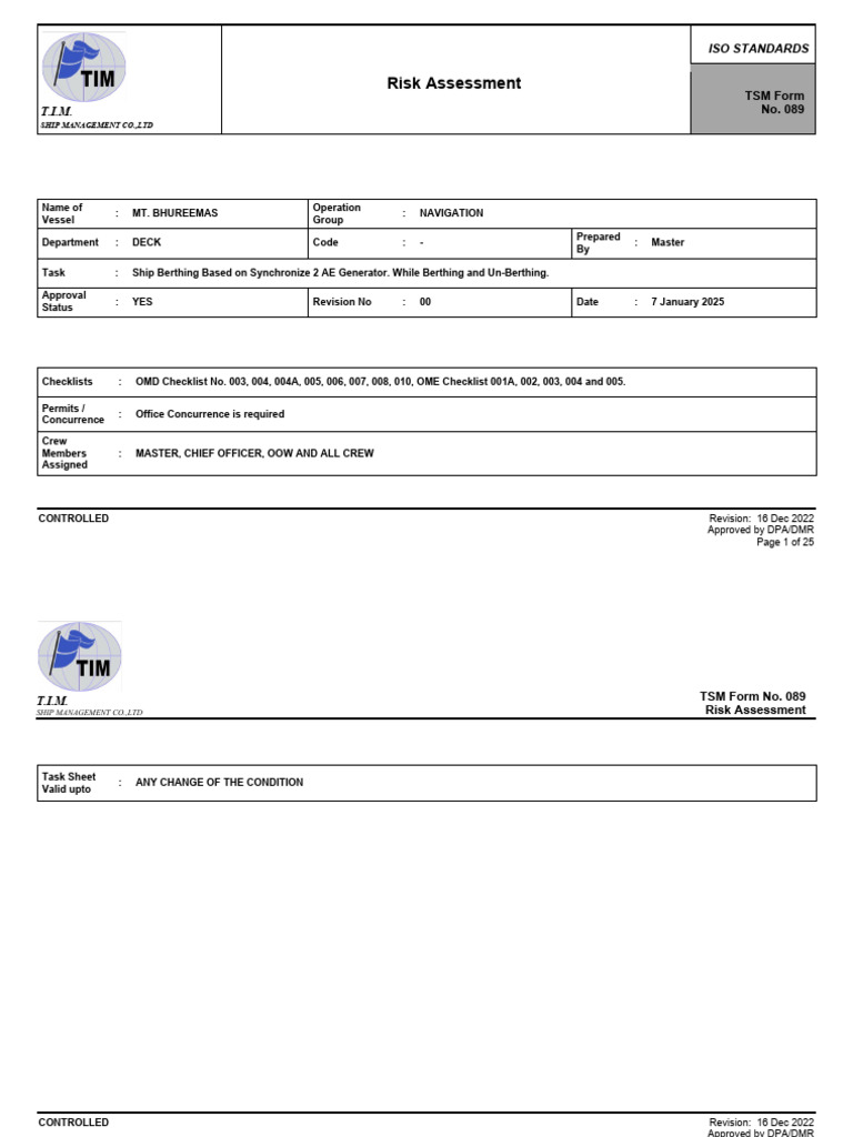 Revised TSM Form 089 - Risk Assessment Ship Berthing Based On ...