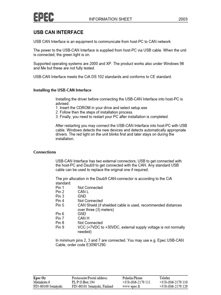 USB CAN Interface Basics | PDF