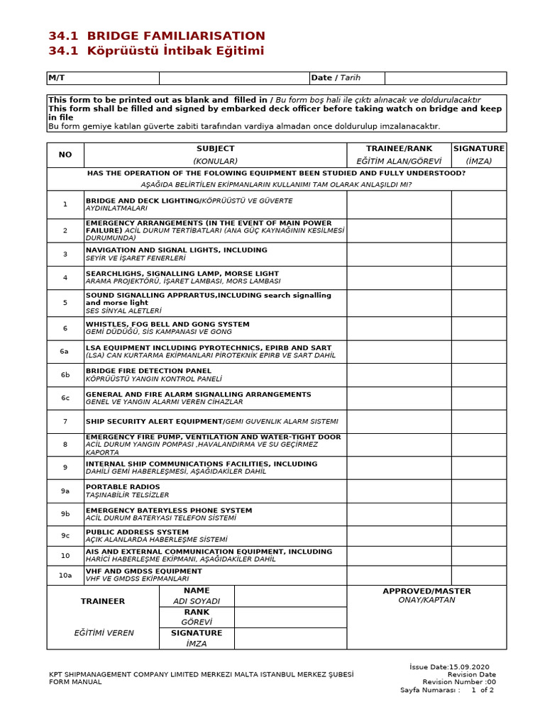 Bridge Familiarisation checklist | PDF | Telecommunications Engineering ...