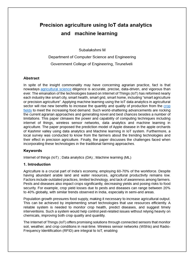 Precision Agriculture Using Iot Data Pdf Internet Of Things