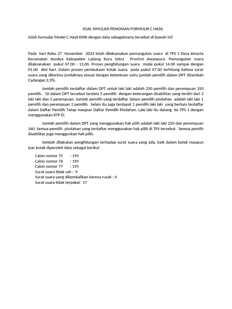 Simulasi Pengisian C-Hasil DGN Soal Latian | PDF