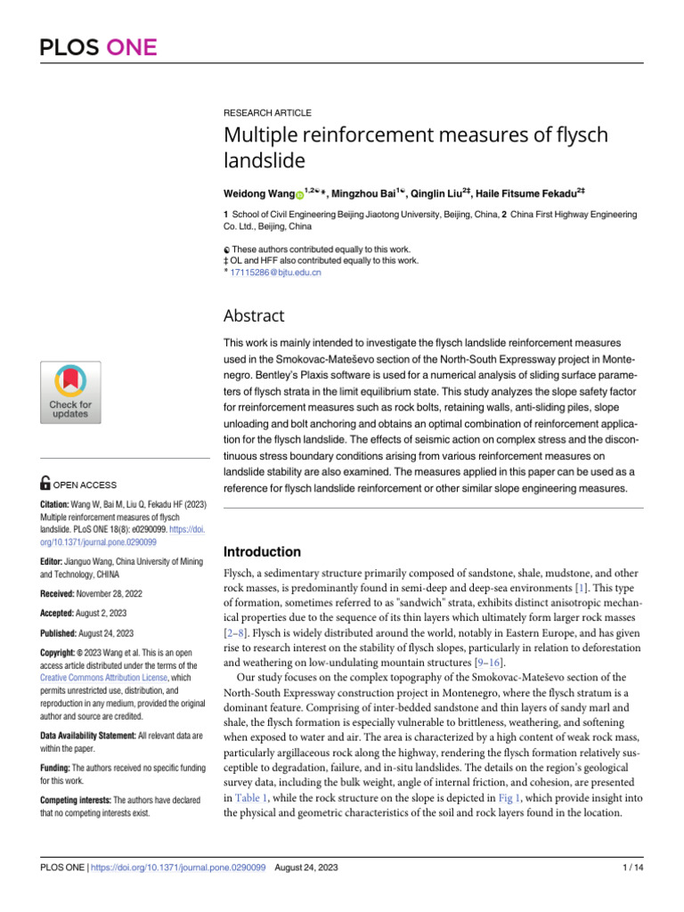 Multiple Reinforcement Measures of Flysch Landslide | PDF | Applied And Interdisciplinary Physics