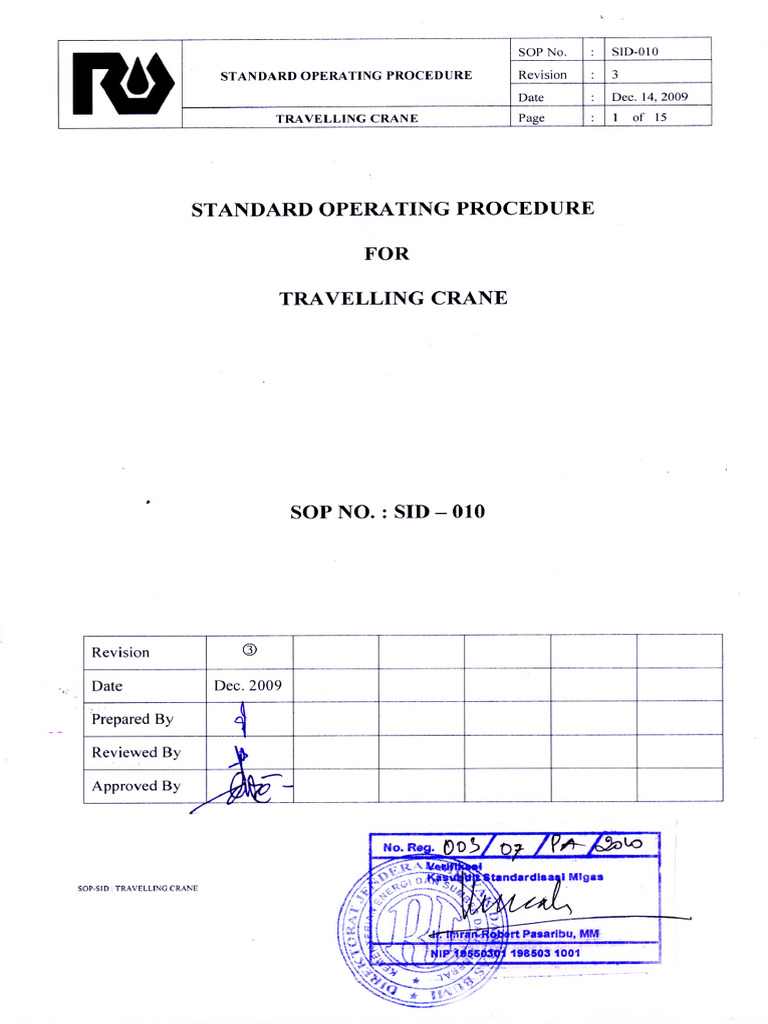 Travelling Crane SOP Overview and Revisions | PDF | Crane (Machine ...