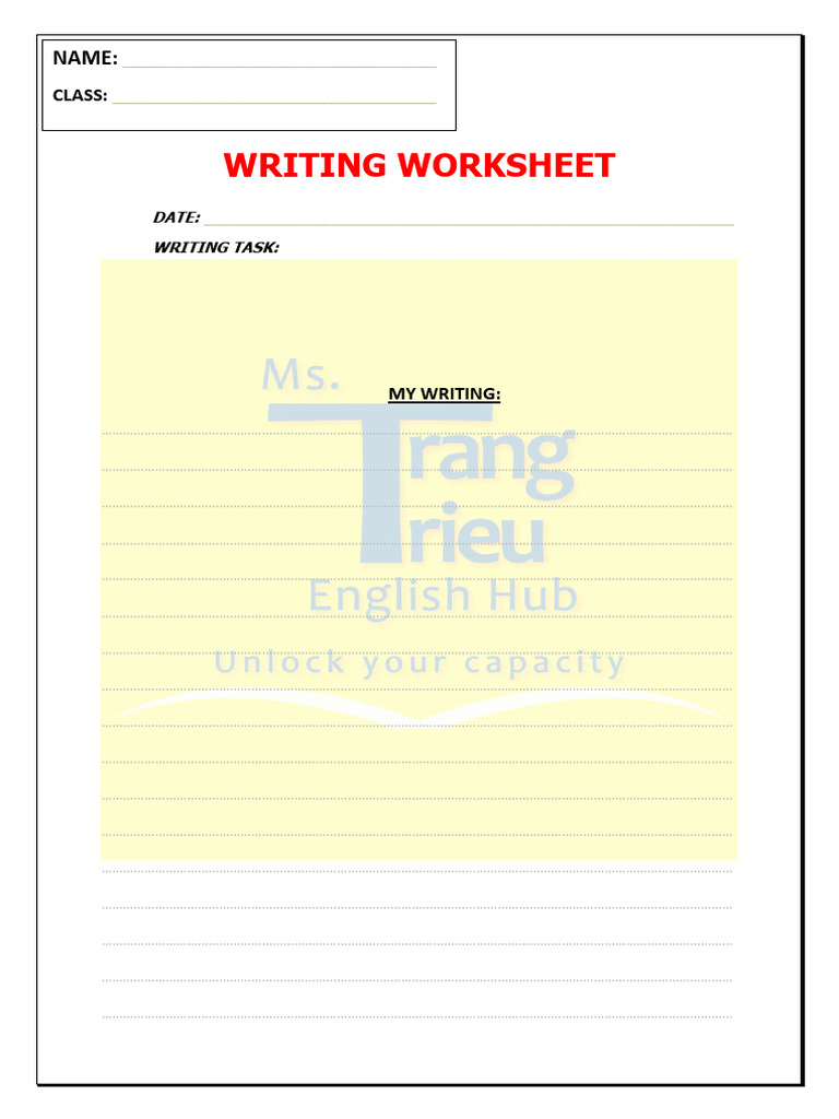 Mstrangtrieuenglishhub - WRITING WORKSHEET | PDF