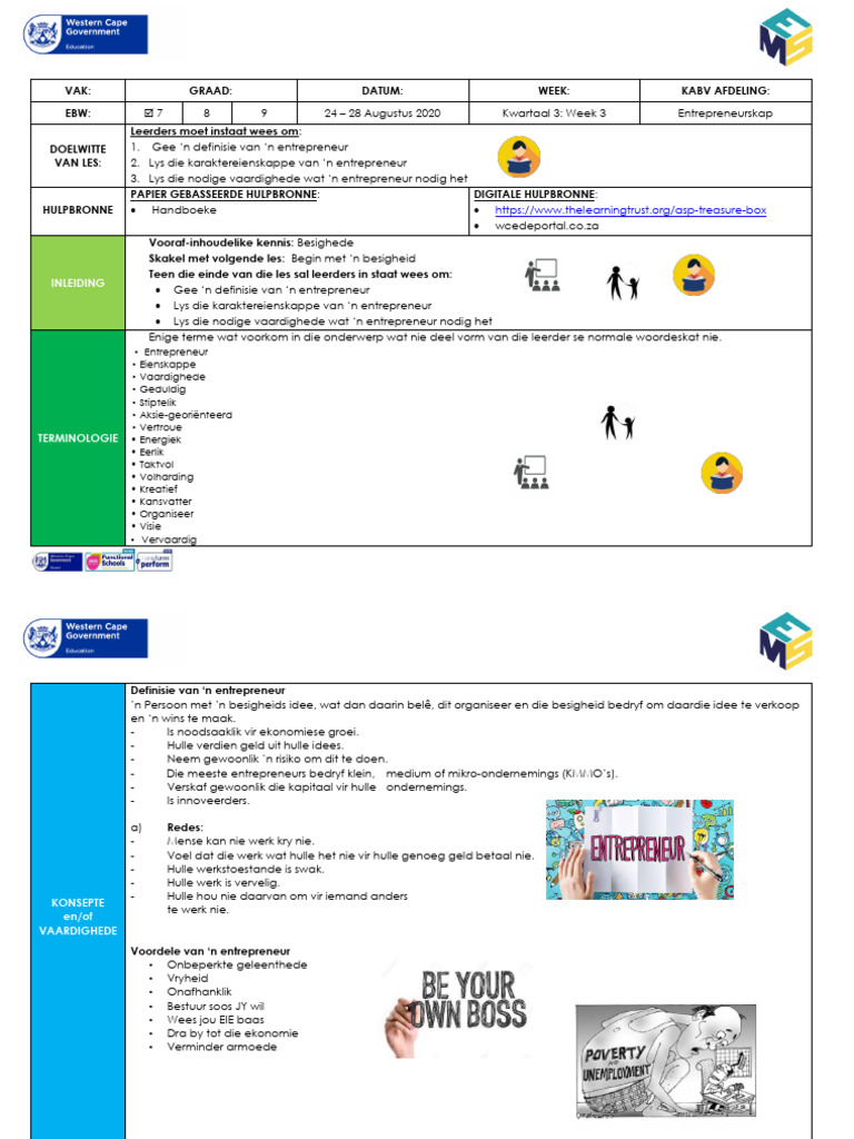 Lesplan AOO SF Graad 7 EBW Kwartaal 3 Week 3 | PDF