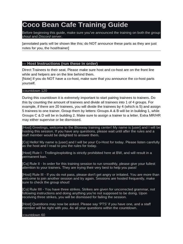 Coco Bean Cafe Training Overview | PDF