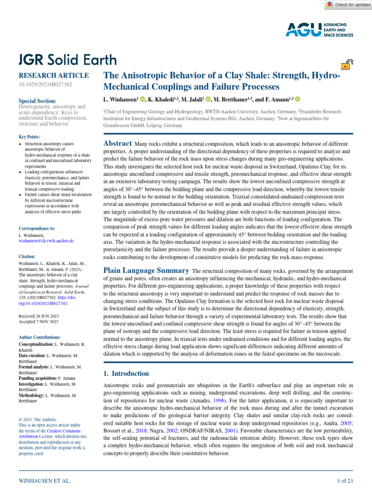 Anisotropic Behavior of Opalinus Clay | PDF | Strength Of Materials ...