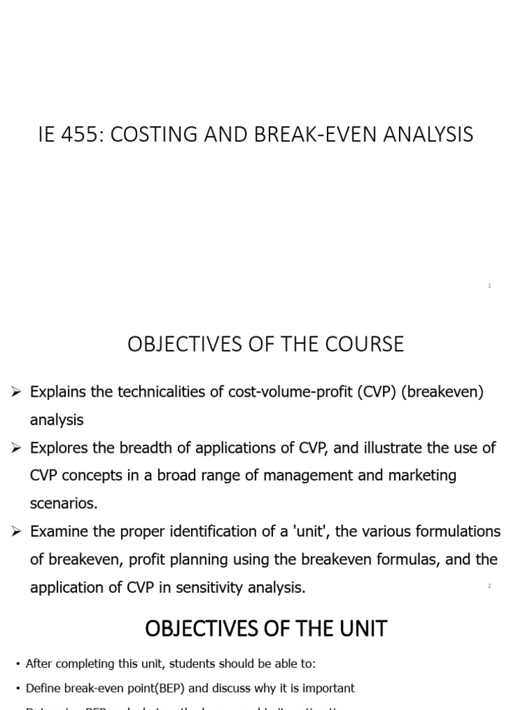 Unit 1-Break-Even Analysis Revised | PDF | Financial Accounting ...
