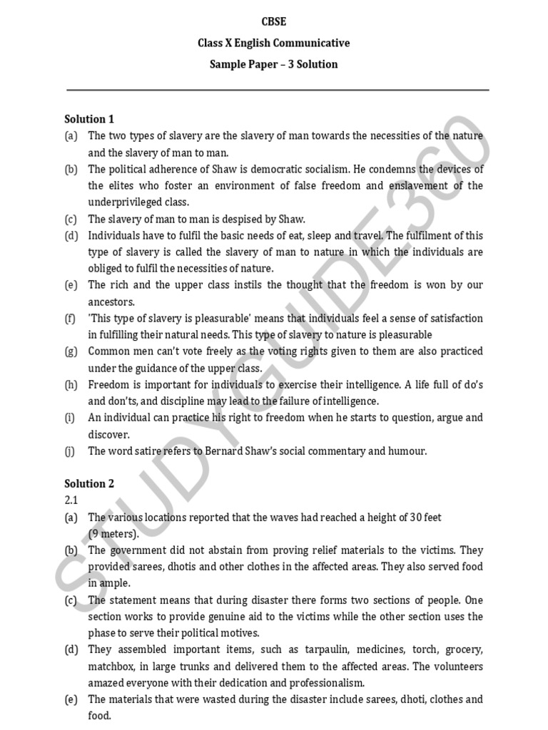 Class 10 English Communicative Sample Paper 3 Solutions | PDF | Rapunzel