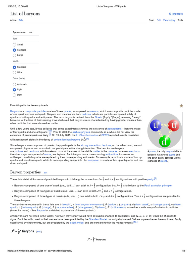 Comprehensive Baryon List and Properties | PDF | Quark | Matter