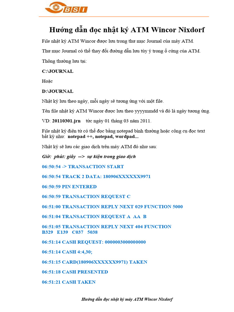 Huong dan doc nhat ky ATM Wincor | PDF