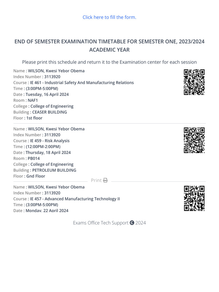 KNUST, CoE Check Timetable For Student | PDF