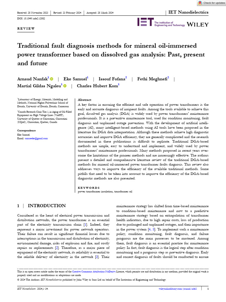 IET Nanodielectrics - 2024 - Nanfak - Traditional fault diagnosis ...
