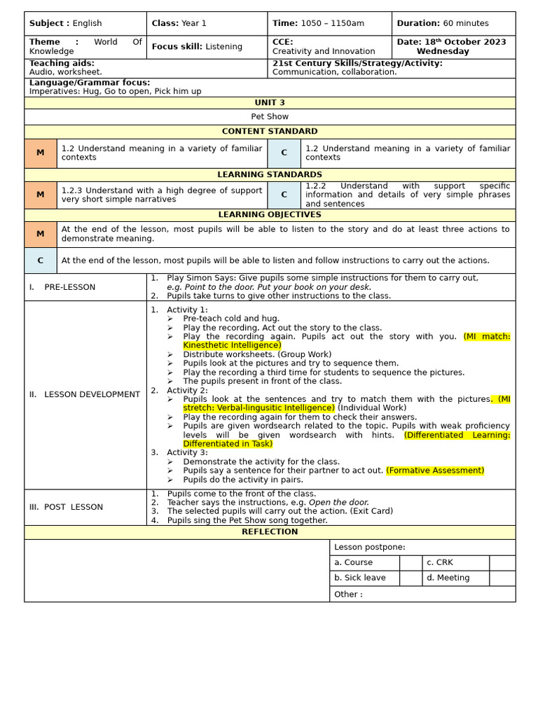 LESSON PLAN MOBIM 2024 | PDF | Lesson Plan | Cognitive Science