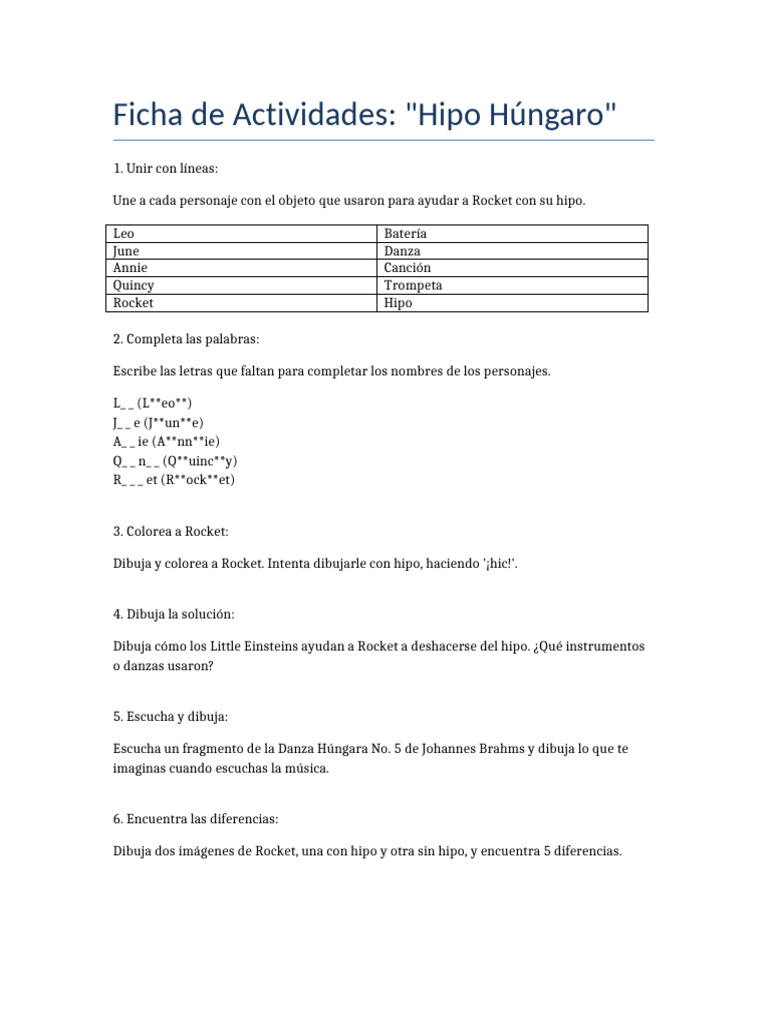 Ficha Actividades Hipo Húngaro | PDF