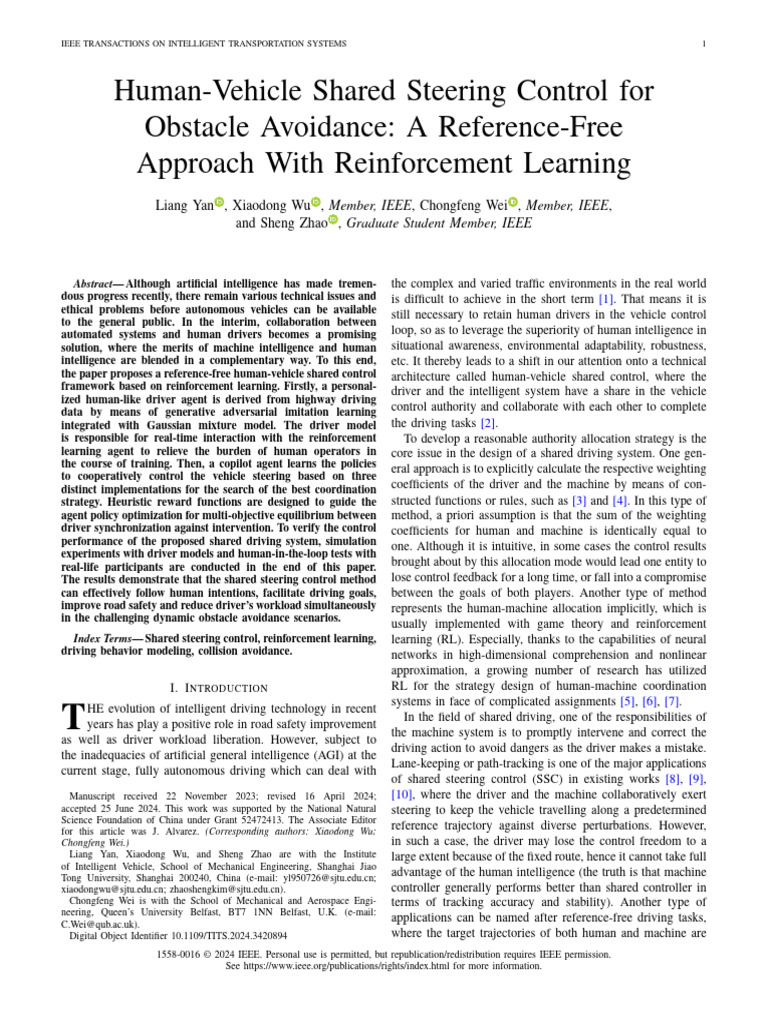 Yan 等 - 2024 - Human-Vehicle Shared Steering Control for Obstacle Avoidance a Reference-Free ...