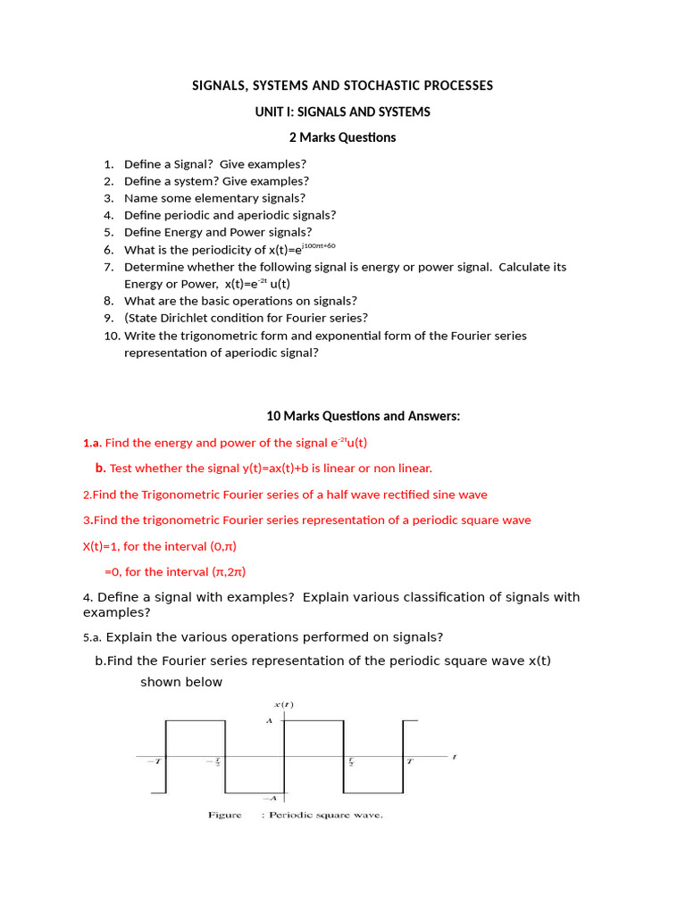 SSSP Questions Bank (1) | PDF | Spectral Density | Fourier Series