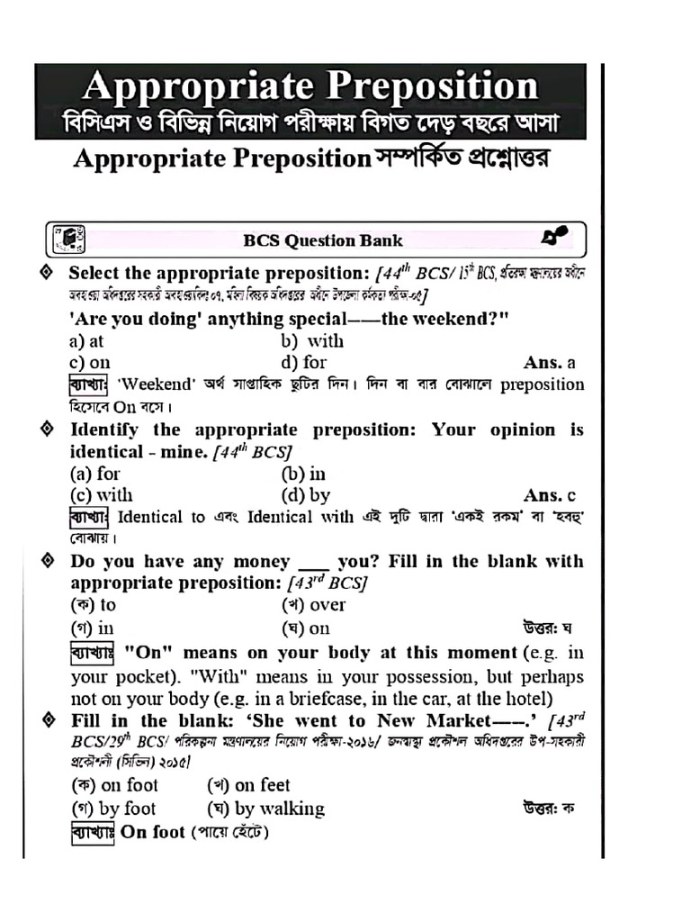 Preposition (Previous Years) | PDF