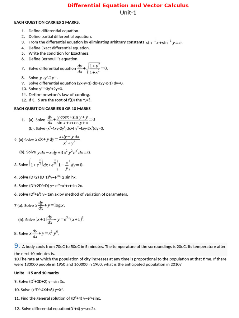 DEVC (23) IMP QUESTIONS | PDF | Partial Differential Equation | Equations
