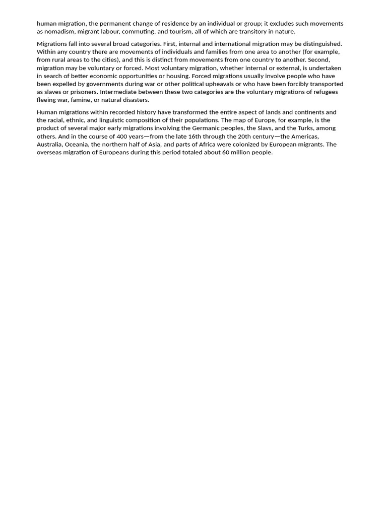 Human Migration: Types and Impact | PDF