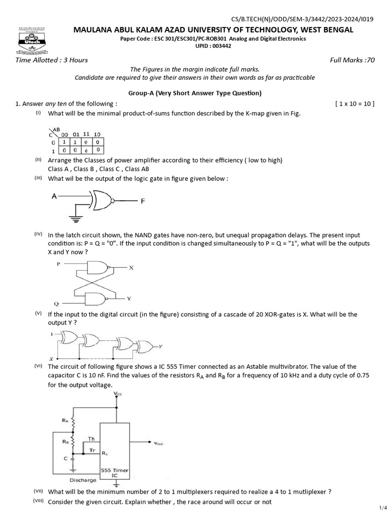 Btech Cse 3 Sem Analog and Digital Electronics Esc 301 2024 | PDF | Electronic Circuits ...