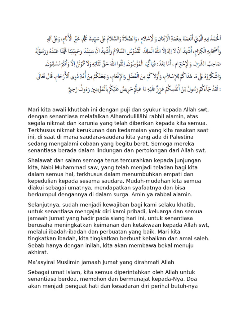 Kutbah Doa Untuk Muslim Palestina | PDF