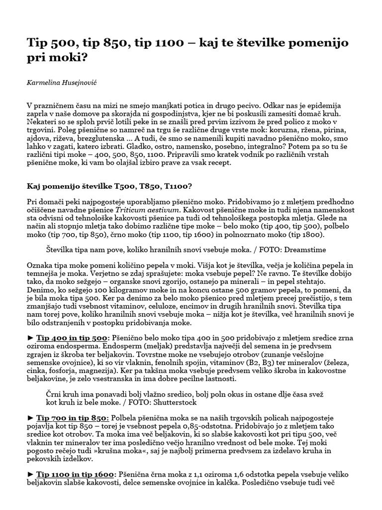 Tip 500, Tip 850, Tip 1100 - Kaj Te Številke Pomenijo Pri Moki | PDF