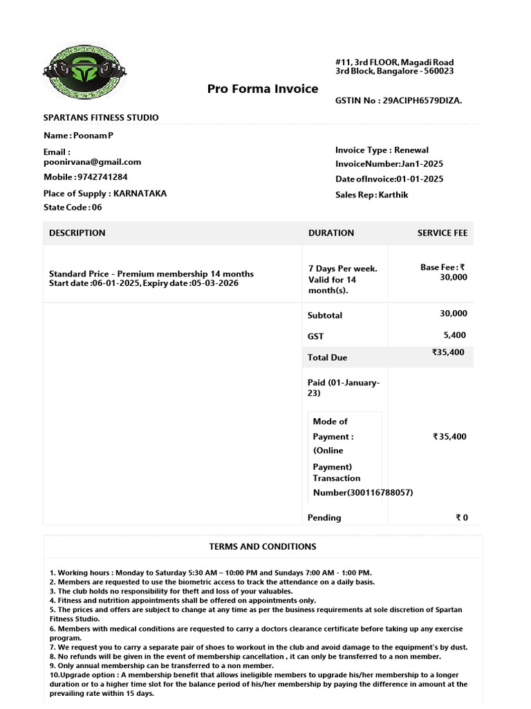 Gym Bill | PDF | Invoice