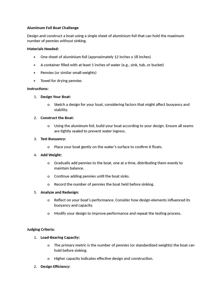 Aluminum Foil Boat Challenge | PDF | Boats | Buoyancy