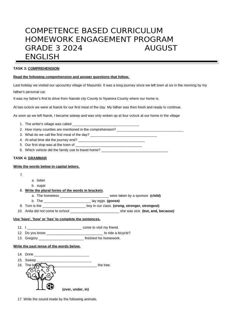 G3 English August Homework | PDF | Linguistics