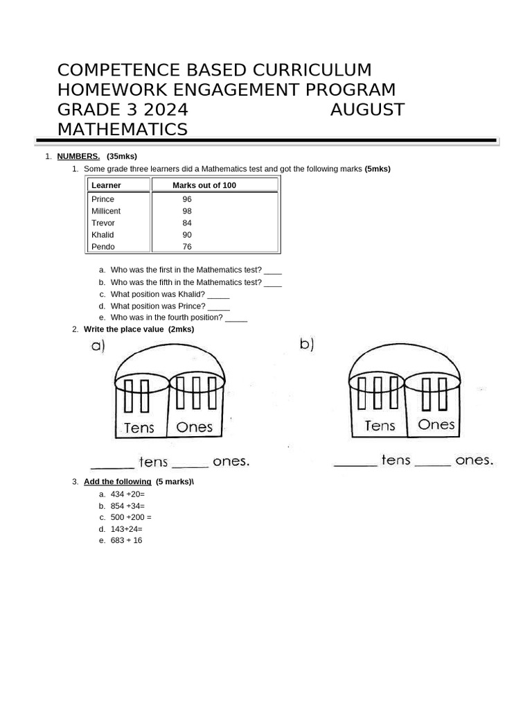 G3 Mathematics August Homework | PDF | Elementary Mathematics | Arithmetic