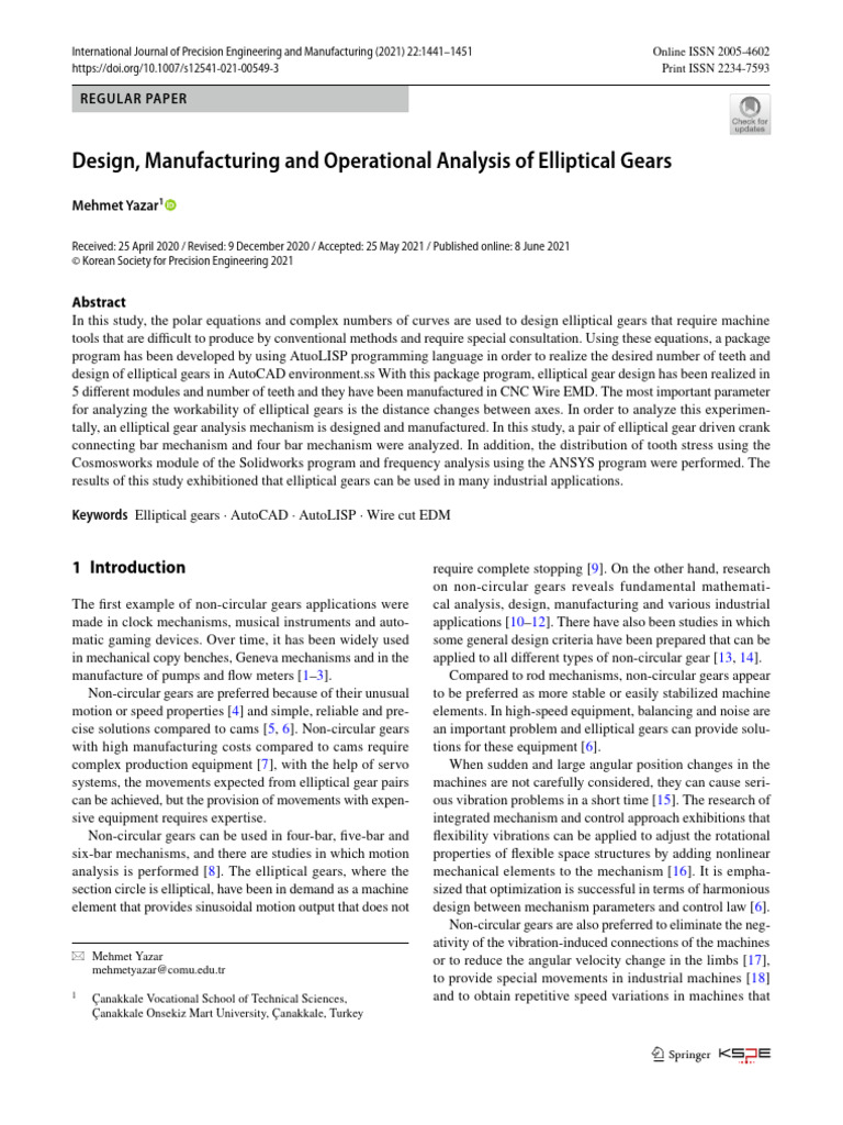 Elliptical Gear Design and Analysis | PDF | Ellipse | Gear