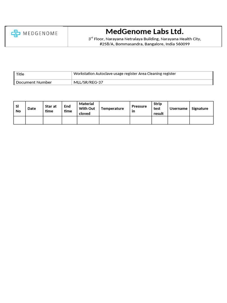 Workstation Autoclave Usage Register | PDF