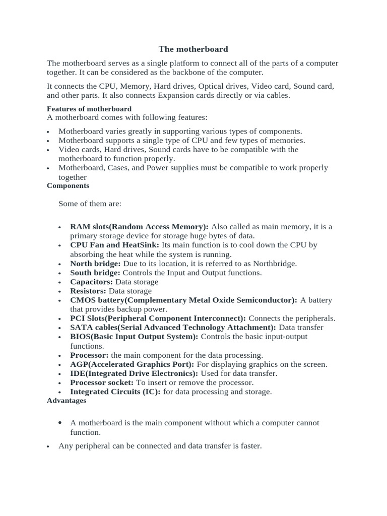 Essential Features of Motherboards | PDF