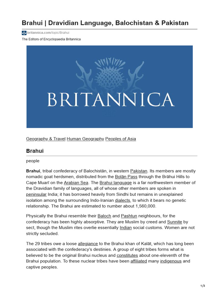britannica.com-Brahui Dravidian Language Balochistan Pakistan | PDF ...
