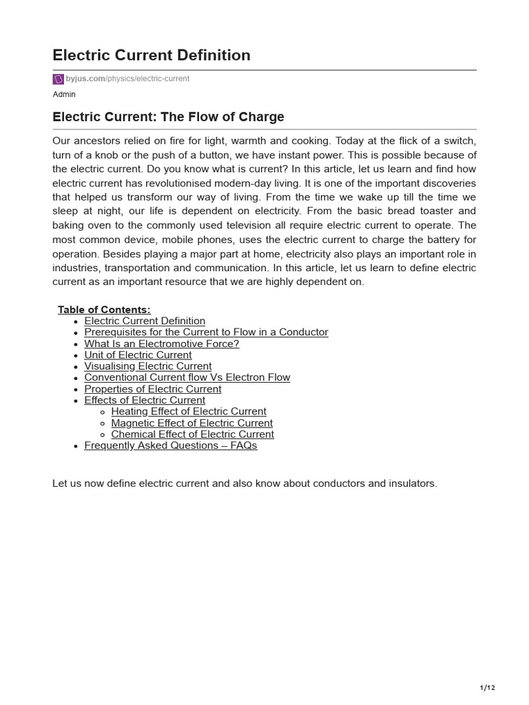 Electric Current Definition | PDF | Electric Current | Direct Current