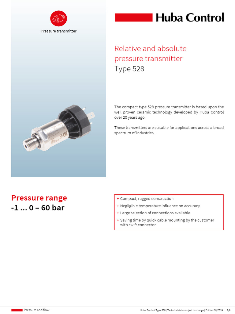 Huba Control Type 528 Pressure Transmitter | PDF | Pressure Measurement ...