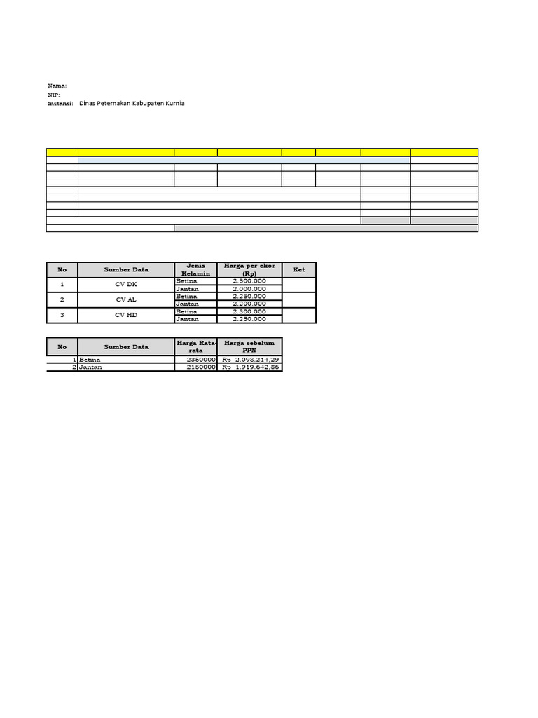 Form Harga Perkiraan Sendiri (HPS) Pengadaan Ternak | PDF