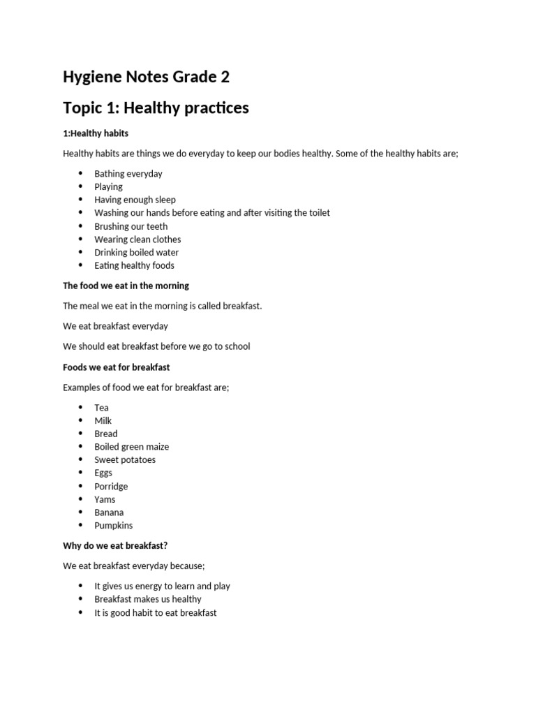 Grade 2 Hygiene and Nutrition Guide | PDF | Room | Toothbrush