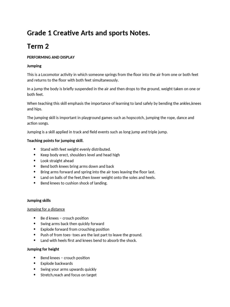 Grade 1 Rationalized Creative Arts and Sports Notes Term 2 | PDF | Foot ...