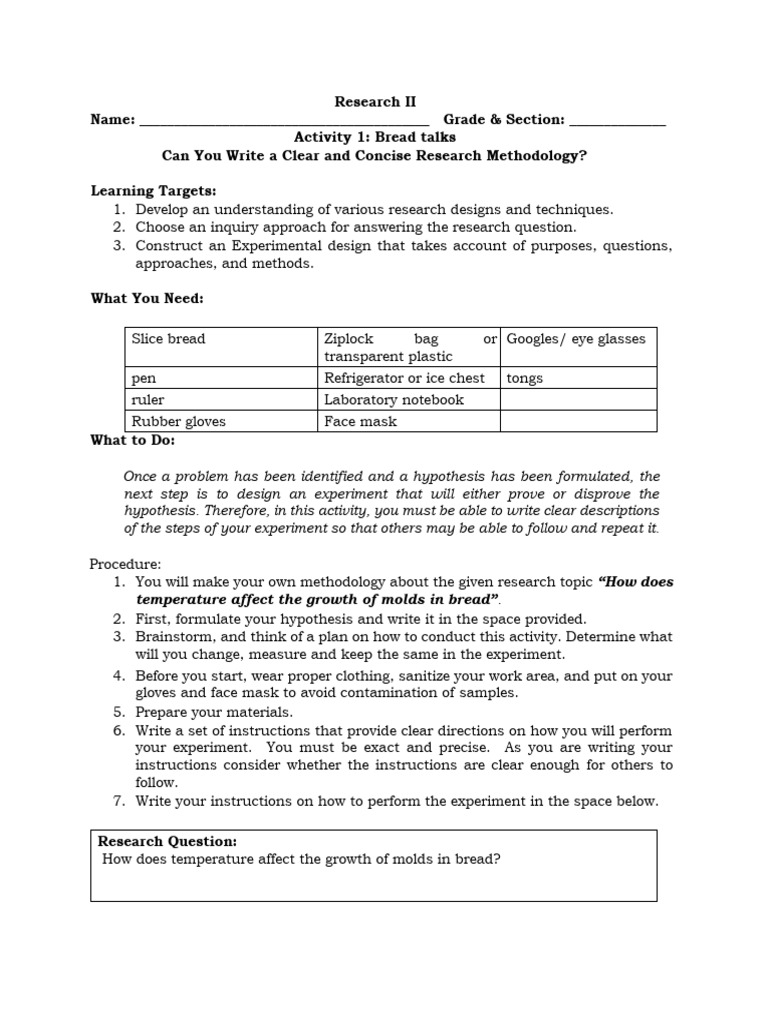 Q3 Activity1 Bread Molds Students | PDF | Experiment | Methodology