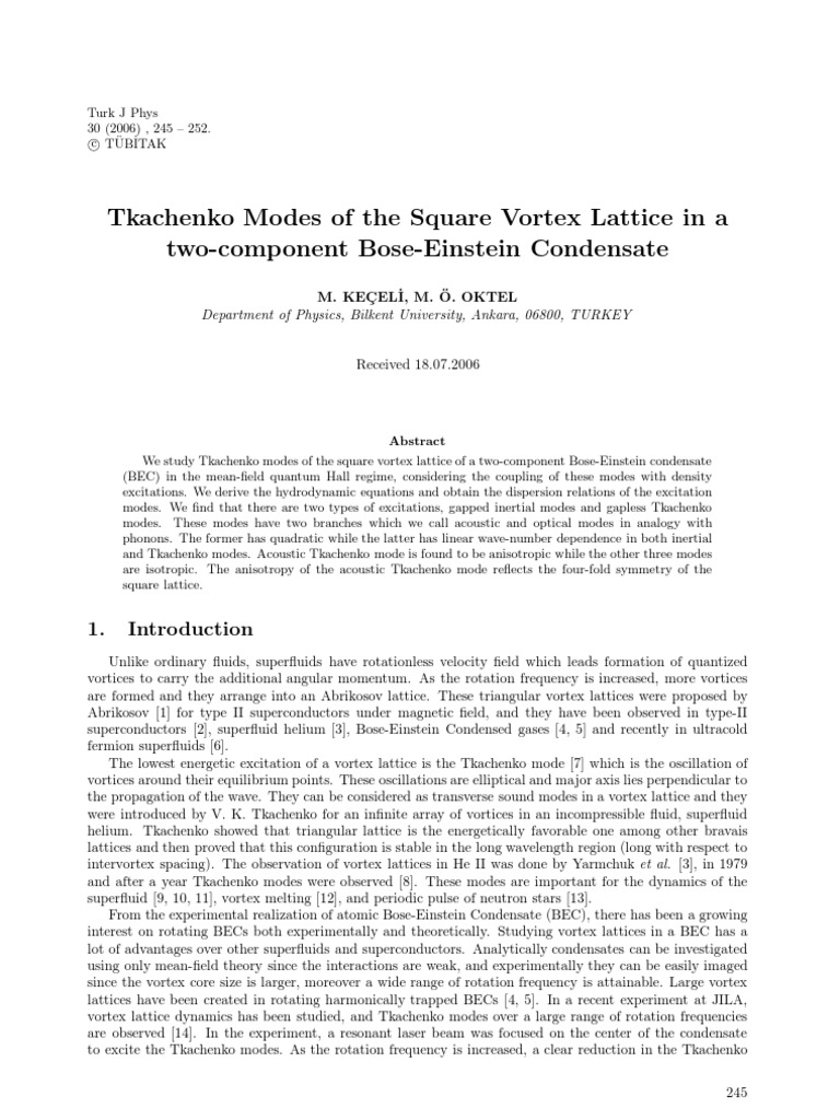 Tkachenko Modes in Two-Component BEC | PDF | Normal Mode | Vortices
