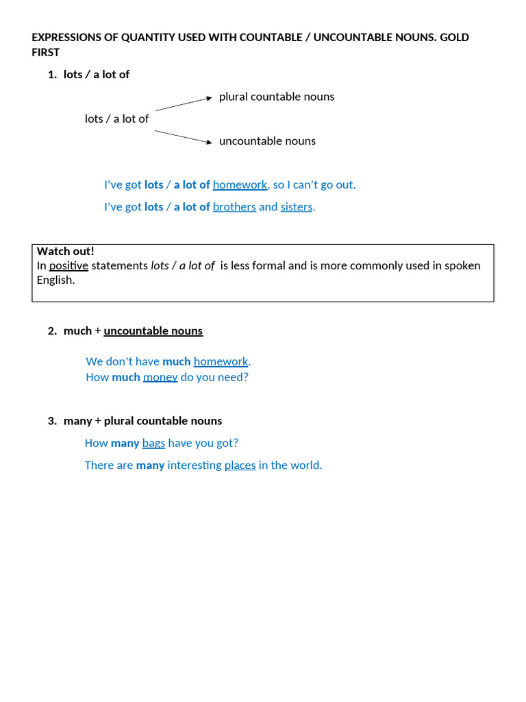 EXPRESSIONS OF QUANTITY USED WITH COUNTABLE AND UNCOUNTABLE NOUNS ...