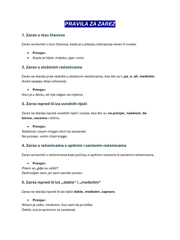 PRAVILA ZA ZAREZ | PDF
