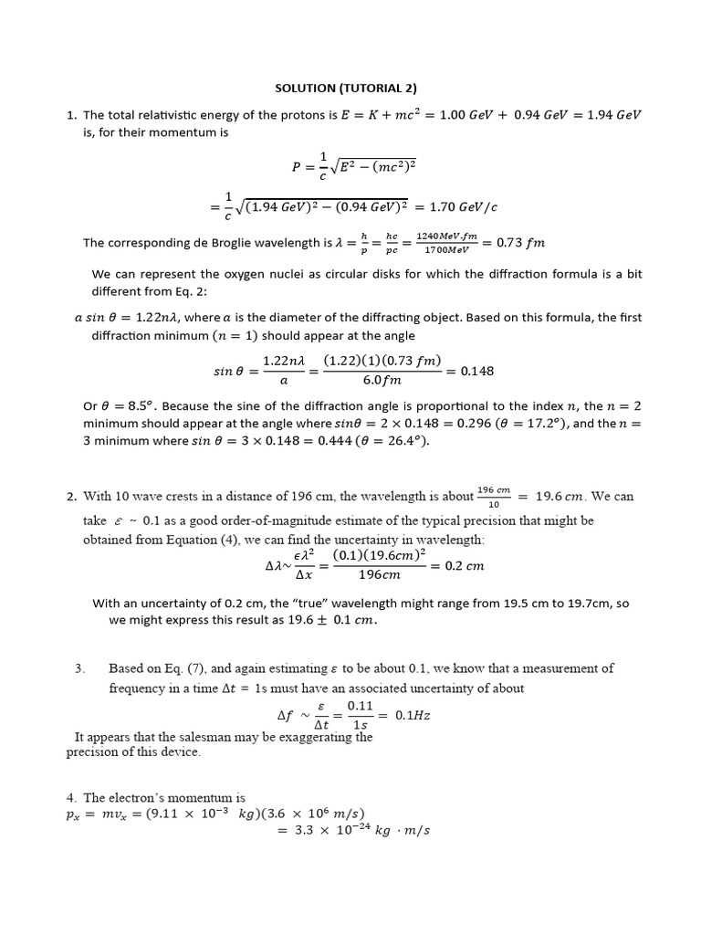Solution Tut 2 | PDF | Electronvolt | Electron