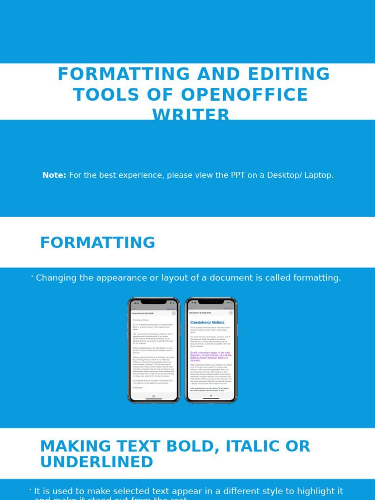 PPT1_CB_IV_CS_Formatting and Editing Tools of OpenOffice Writer | PDF | Text | Graphic Design